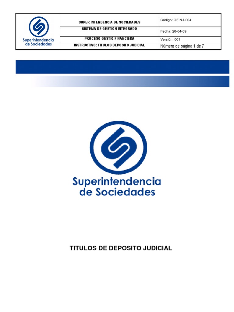Gfin-I-004 Instructivo Titulos Deposito Judicial | PDF | Bancos