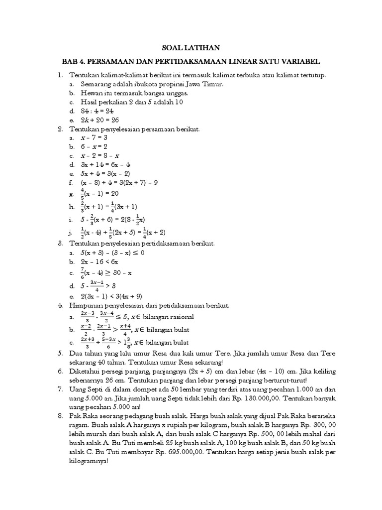 SOAL LATIHAN PLSV PTLSV | PDF