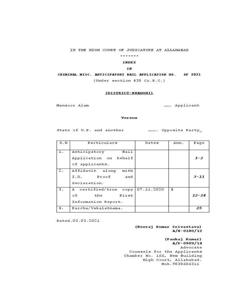 ANTICIPATORY BAIL APPLICATION Mansoor Alam | PDF | Affidavit | Bail