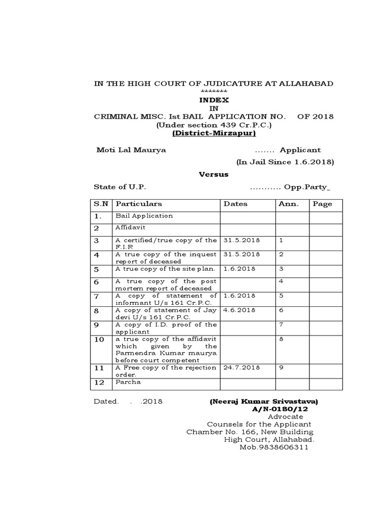 304-B BAIL APPLICATION Neeraj Srivastava Moti Lal | PDF | Bail | Affidavit