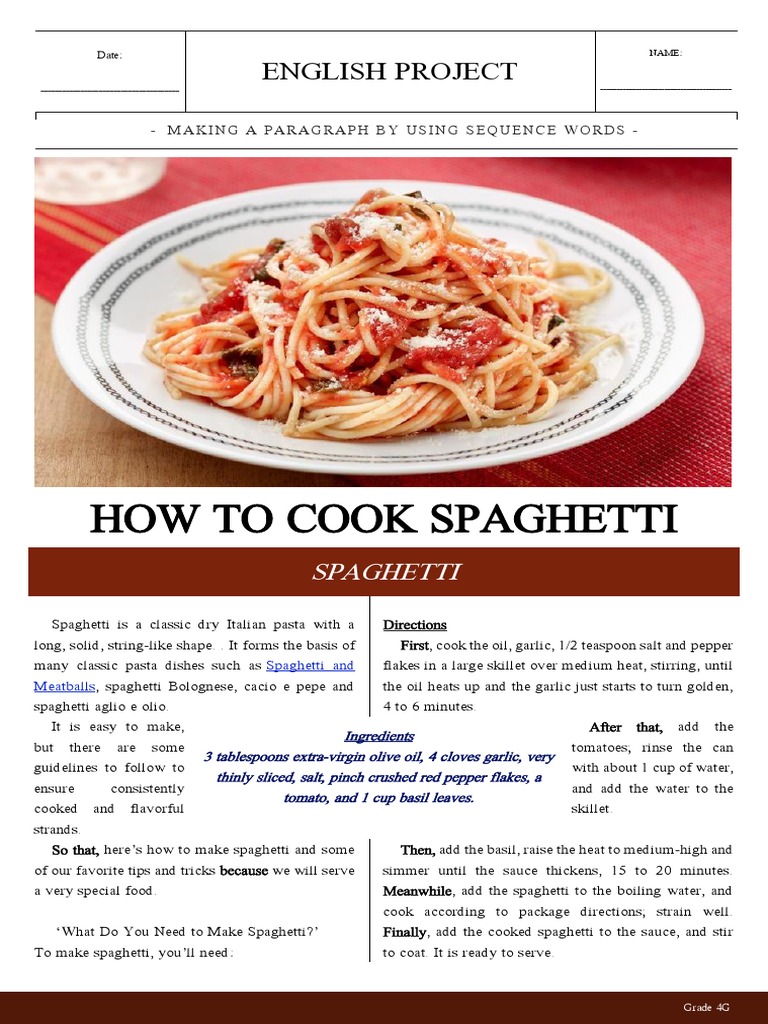 How To Cook Spaghetti: English Project | PDF | Spaghetti | Pasta