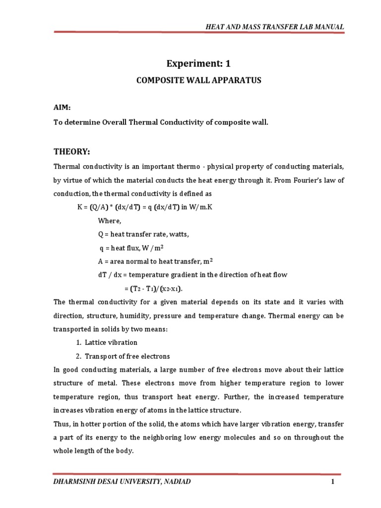 Composite Wall Thermal Conductivity Experiment | PDF | Thermal ...