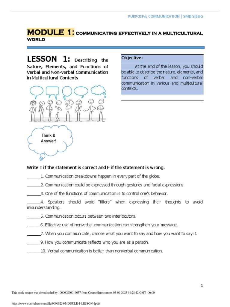 Module - 1 - Lesson - 1 STS | PDF | Communication | Nonverbal Communication