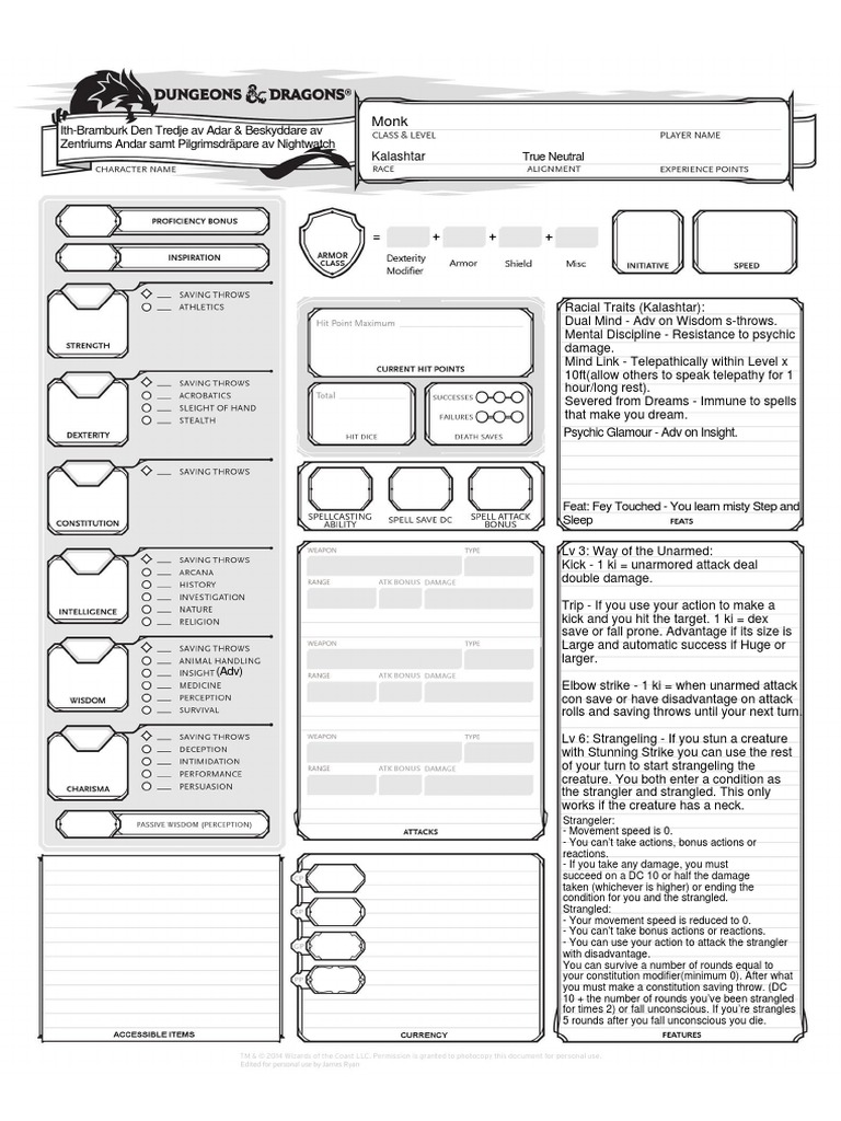 Alt 5e Character Sheet | PDF