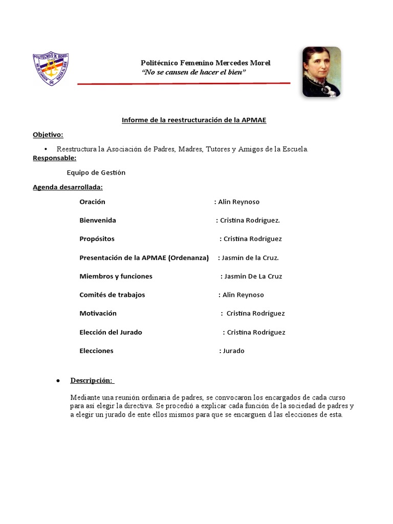 Informe Conformacion De La Apmae Pdf