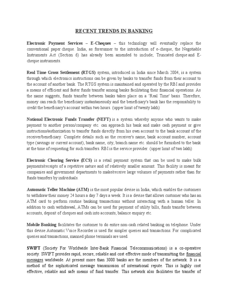 Recent Trends in Banking | PDF | Automated Teller Machine | Payments