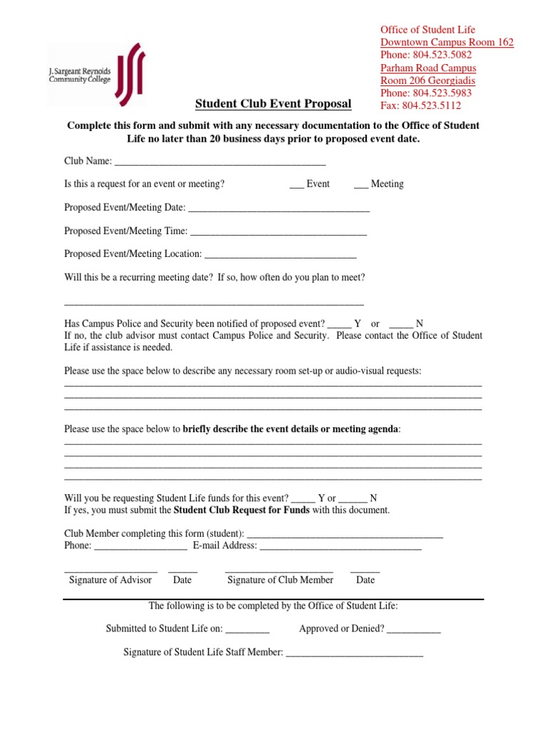 Student Club Event Proposal Form | PDF | Business | Computers