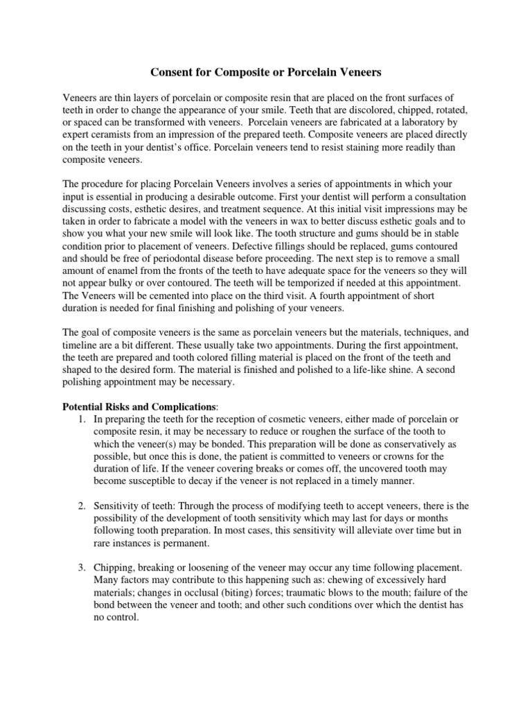 Consent Form for Veneer Treatment | PDF | Health Sciences | Dentistry