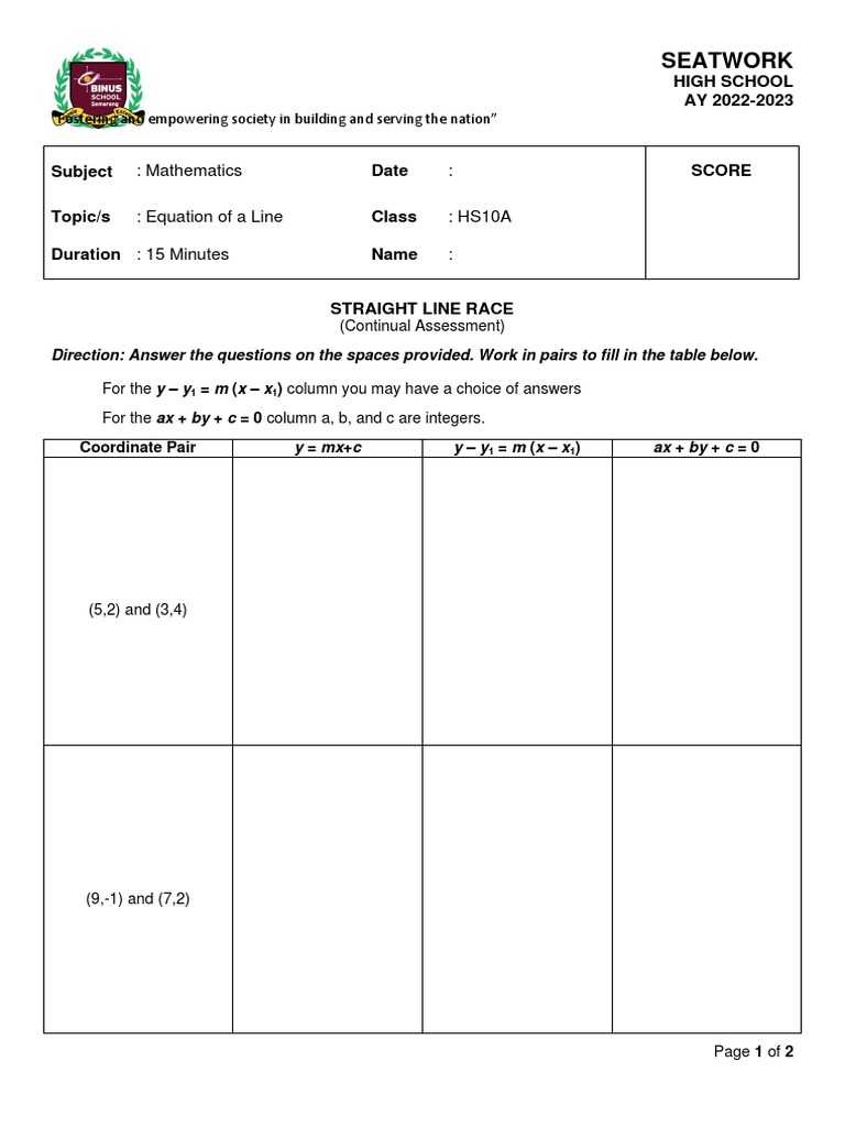 Mathematics:: Seatwork | PDF