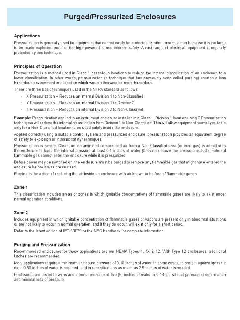Purged and Pressurized Enclosures Guide | PDF | Industrial Processes ...
