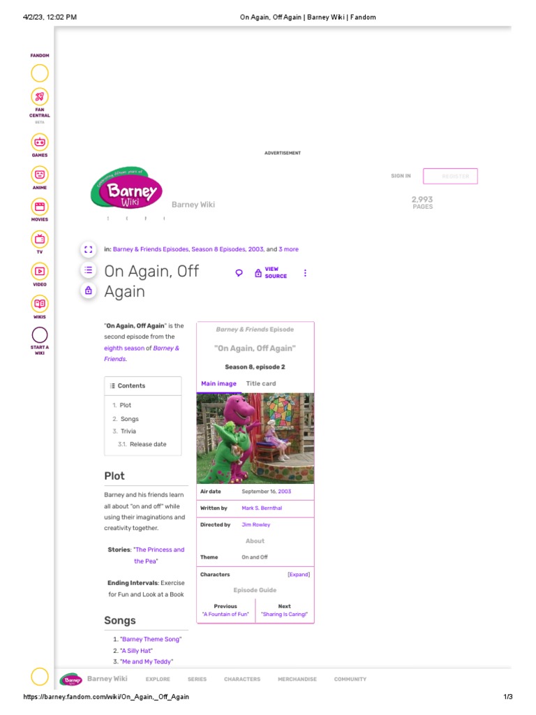 Barney's On Again, Off Again Episode | PDF | Fandom