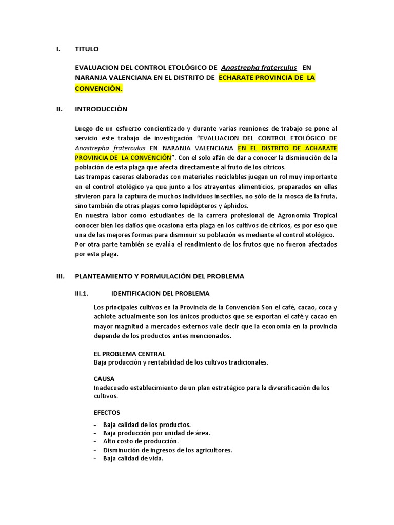 EVALUACION DEL CONTROL ETOLÓGICO DE Anastrepha Fraterculus EN NARANJA ... EVALUACION DEL CONTROL ETOLÓGICO DE Anastrepha Fraterculus EN NARANJA ...