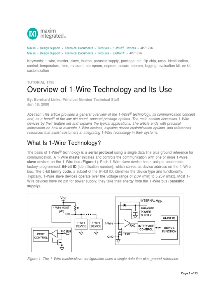 Overview of 1-Wire Technology and Its Use AN1796 | PDF | Computer ...