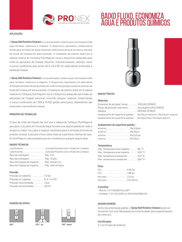 Datasheet Spray Ball Rotativo | PDF | Ciências Físicas