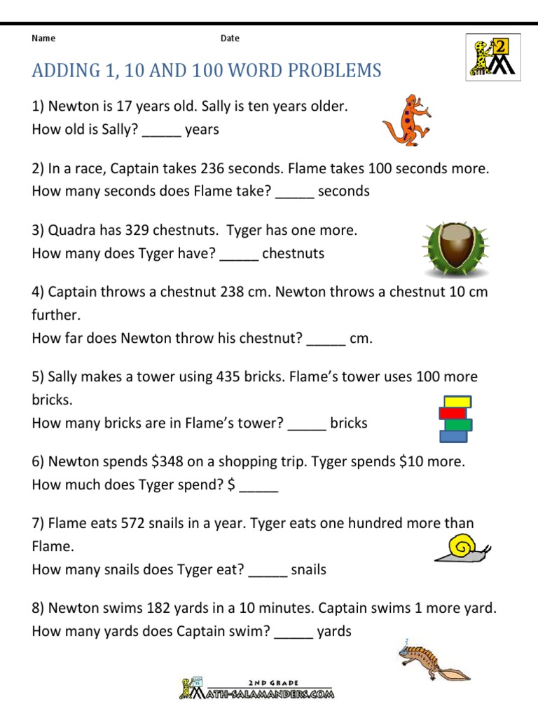 Adding-1-10-And-100-Problems-1 2nd Grade | PDF | Home & Garden