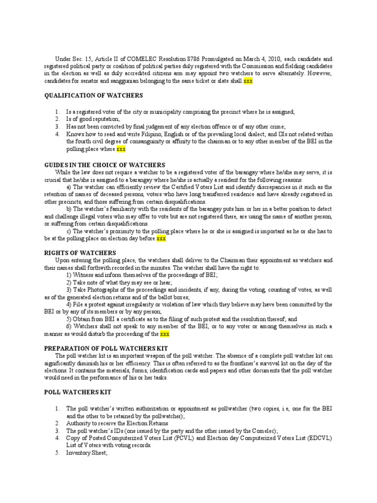 Poll Watcher Handout | PDF | Polling Place | Voting