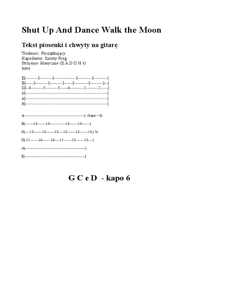 Shut Up and Dance Walk The Moon: Gced - Kapo6 | PDF