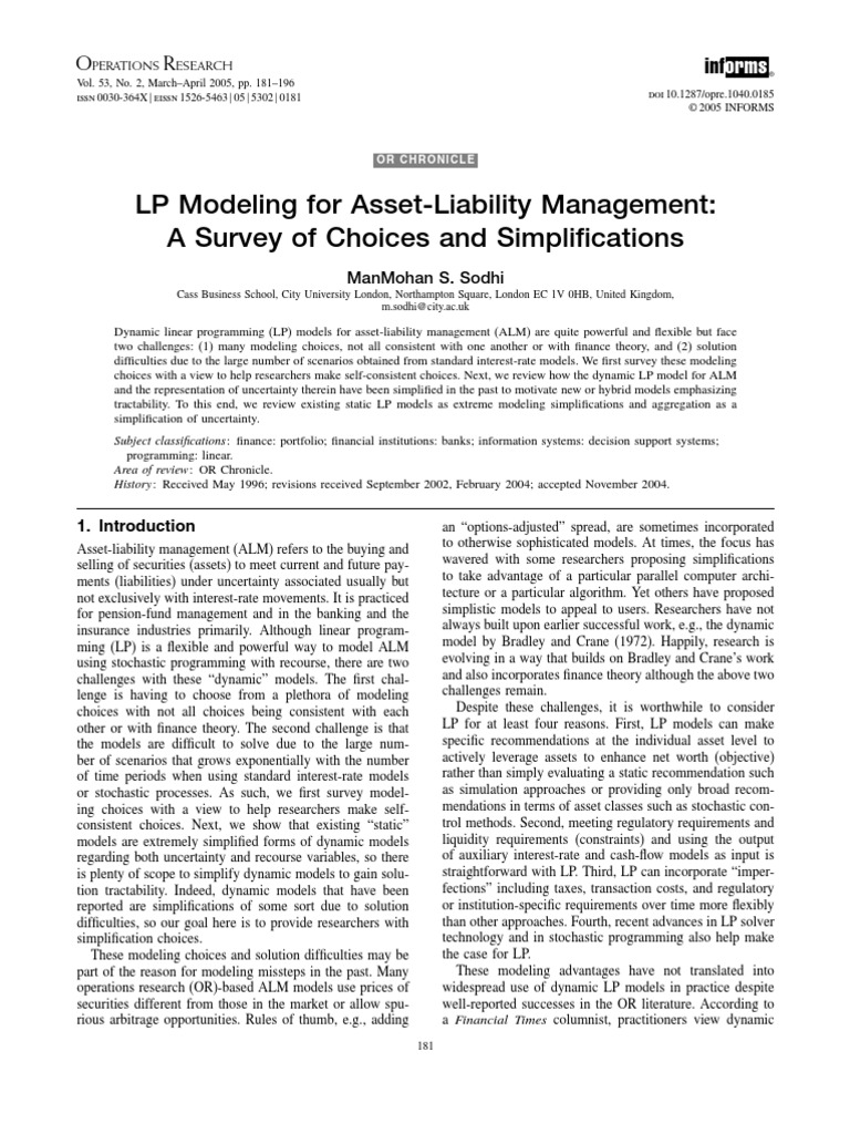 LP Modeling For Asset-Liability Management: A Survey of Choices and ...