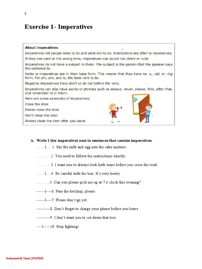 Exercise 1 - Imperatives (15DKA20F2011) | PDF | Cooking, Food & Wine