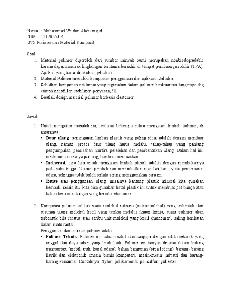 UTS Polimer - 217026014 - Muhammad Wildan Abdulmajid | PDF