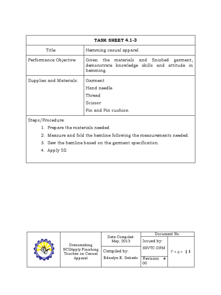 TASK SHEET Hemming | PDF | Clothing | Human Body