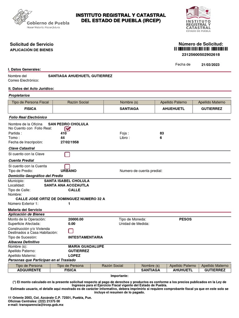 Solicitud de Servicio IRCEP Puebla | PDF | Justicia | Crimen y violencia