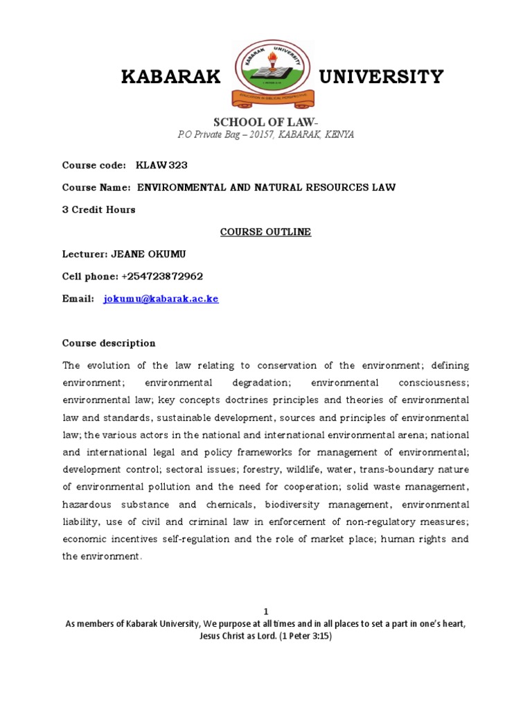 323 - Environmental and Natural Resources Law Course Outline 2021 | PDF ...