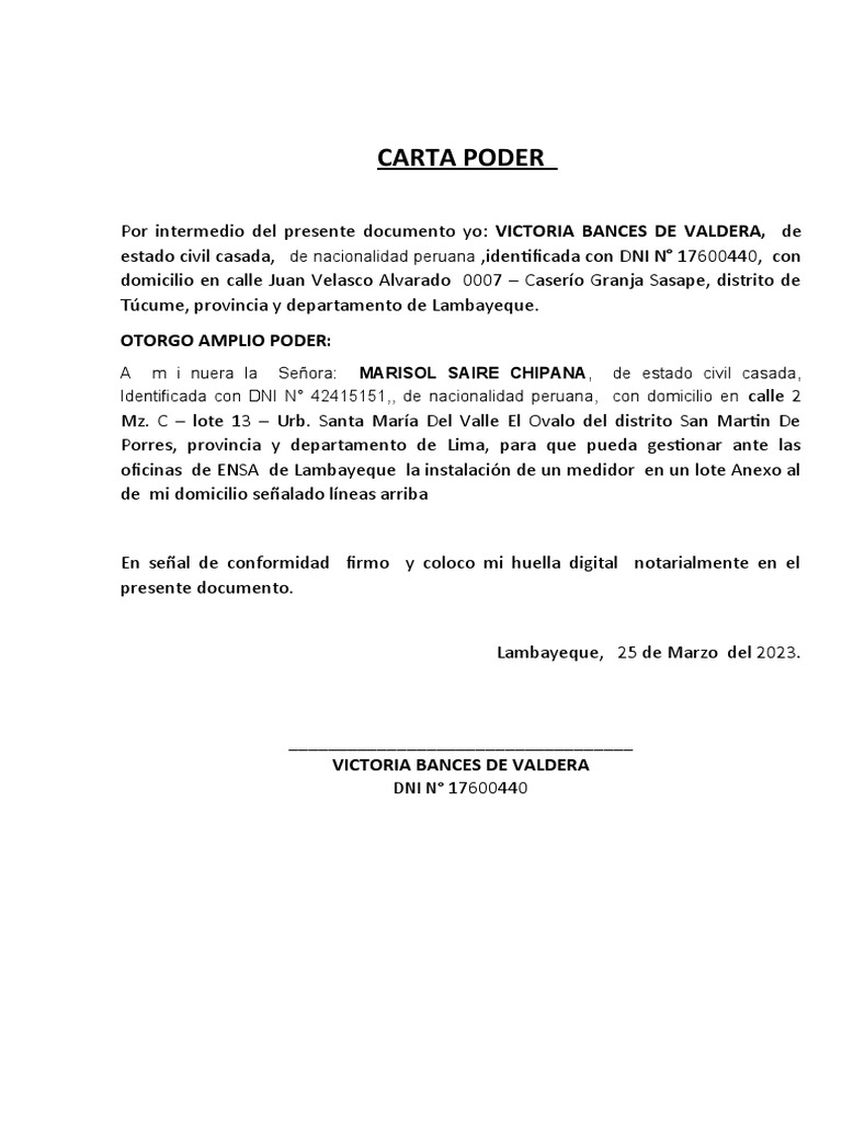 Carta Poder | PDF | Perú | Autenticación