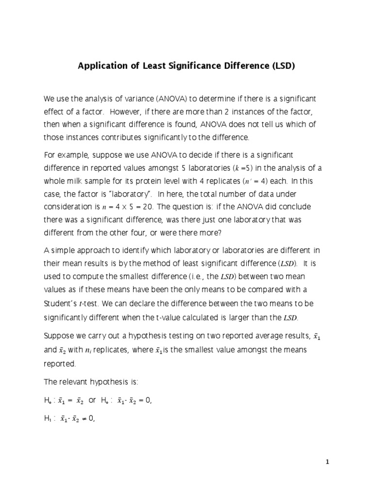 Least Significant Difference in ANOVA Analysis | PDF | Analysis Of ...