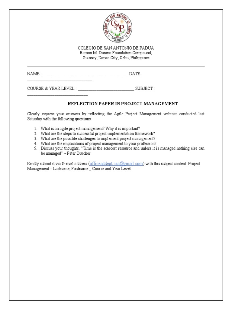 CSAP Agile Project Management Reflection Paper - BS AIS III | PDF