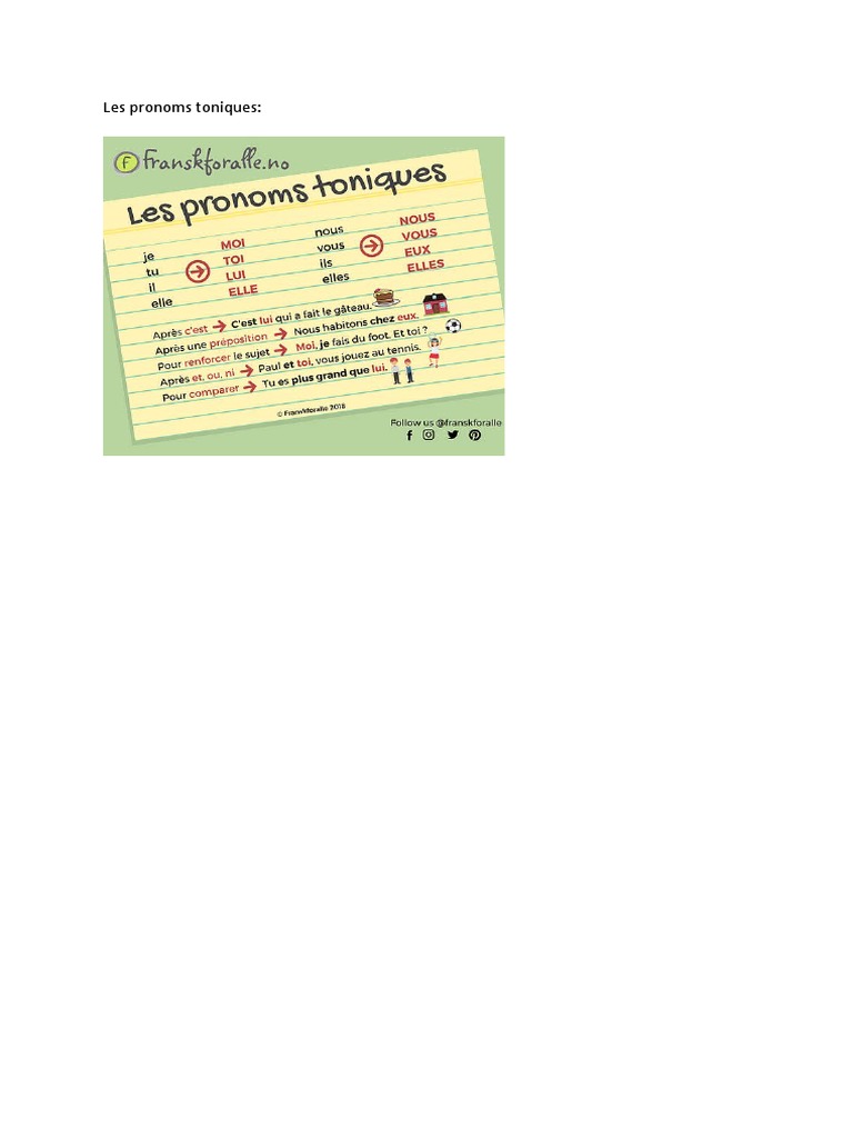 Les Pronoms Toniques | PDF
