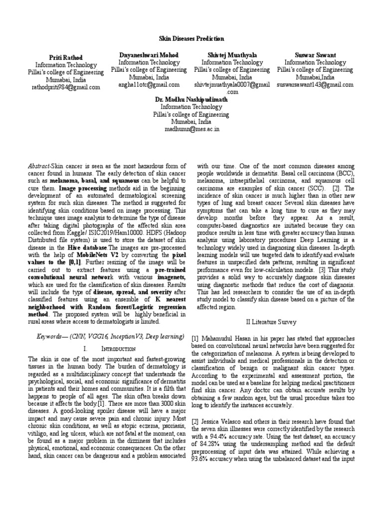 Skin Disease Prediction Using Deep Learning Models | PDF | Machine Learning | Deep Learning