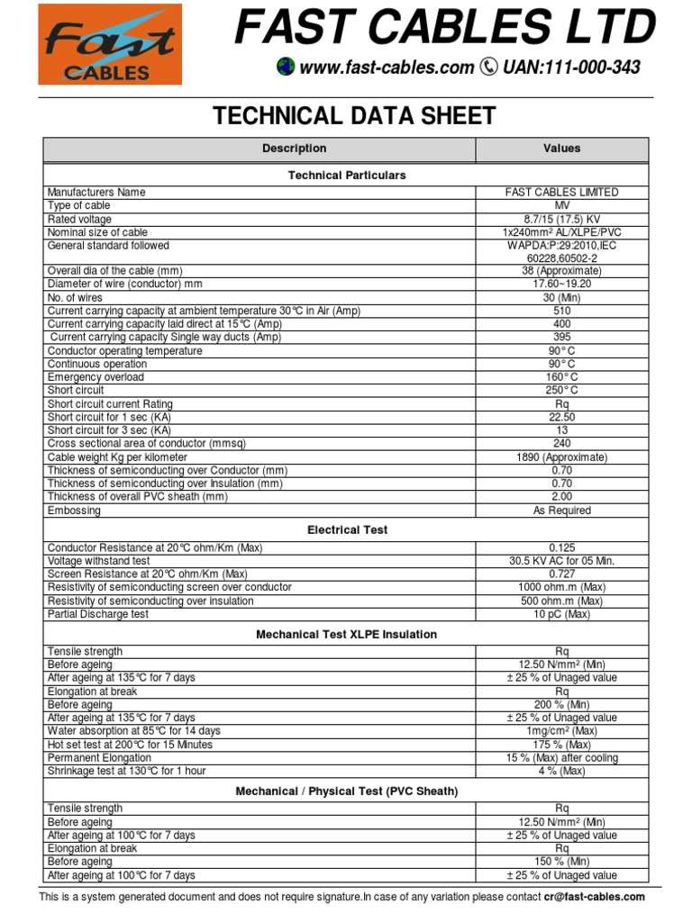 1 X 240 15kV WAPDA | PDF | Electrical Conductor | Insulator (Electricity)