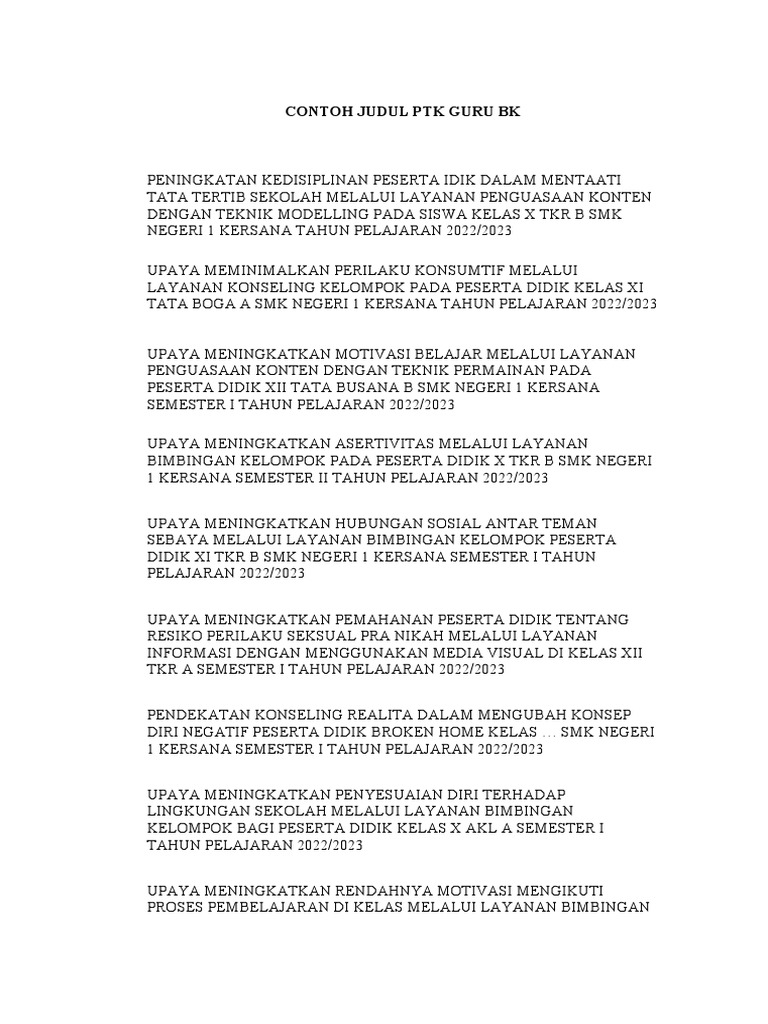 Contoh Judul PTK Guru BK | PDF