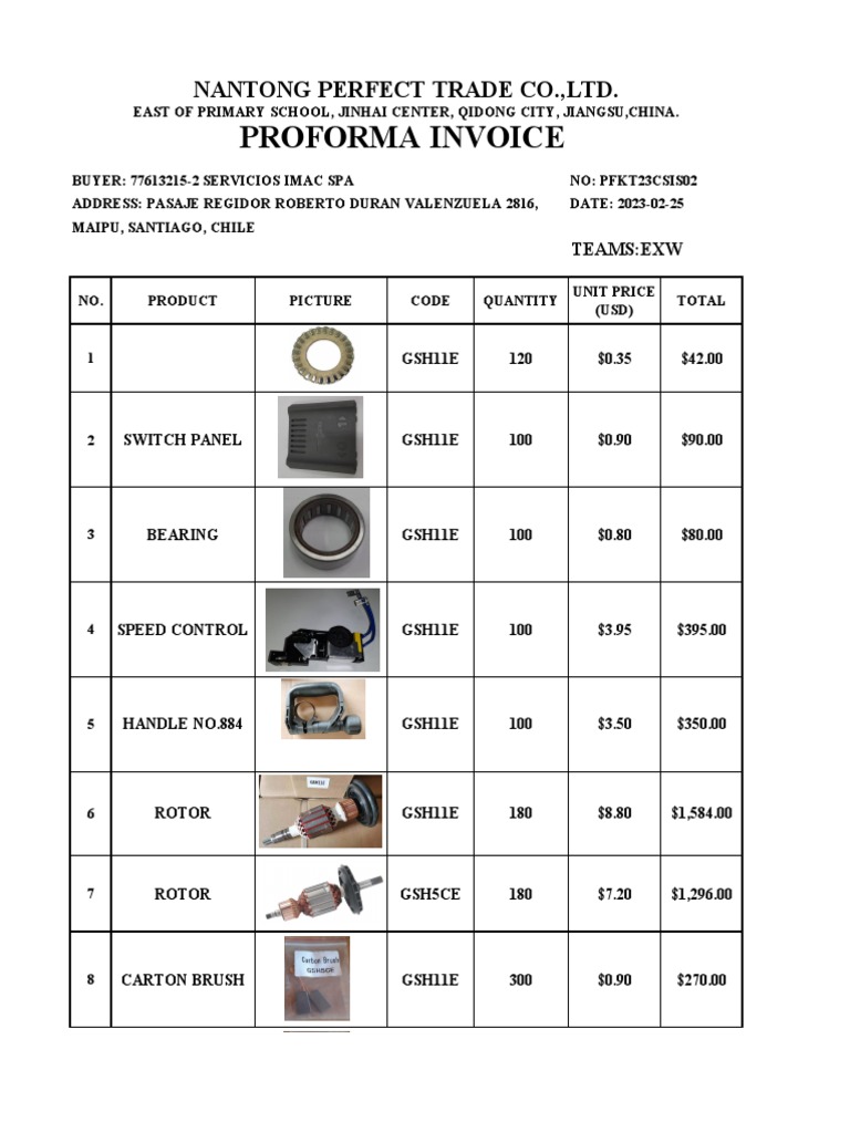 Proforma Invoice: Nantong Perfect Trade Co.,Ltd | PDF