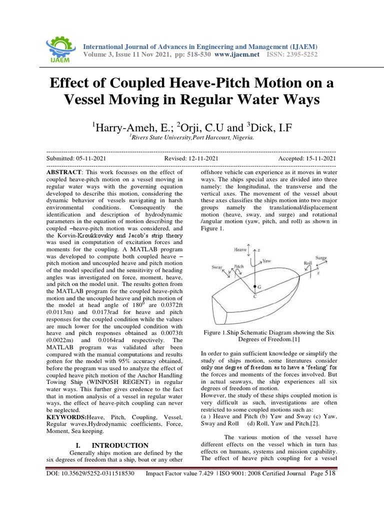 Coupled Heave-Pitch Motion in Vessels | PDF | Equations | Ships