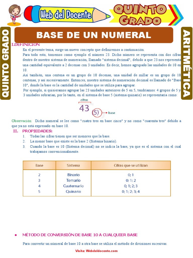 Base de Un Numeral para Quinto Grado de Primaria | PDF | Matemáticas ...