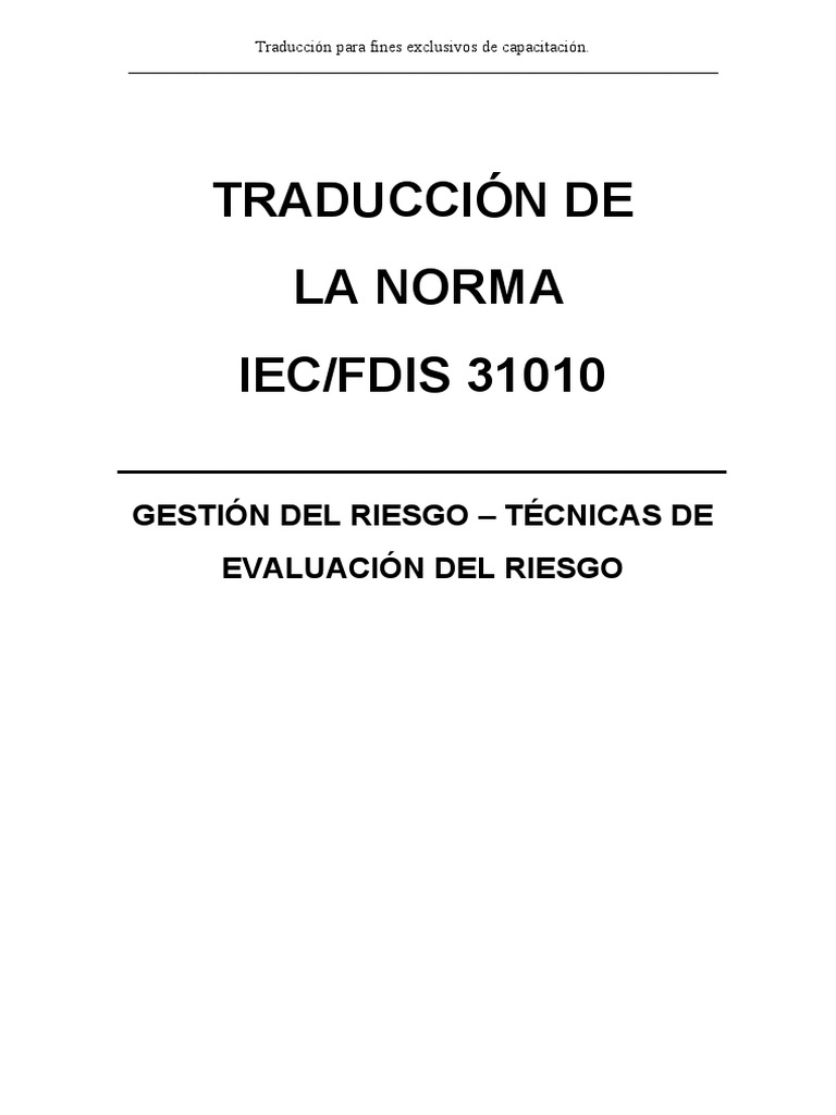 Traducción de la norma IEC/FDIS 31010 | PDF | Evaluación | Evaluación ...