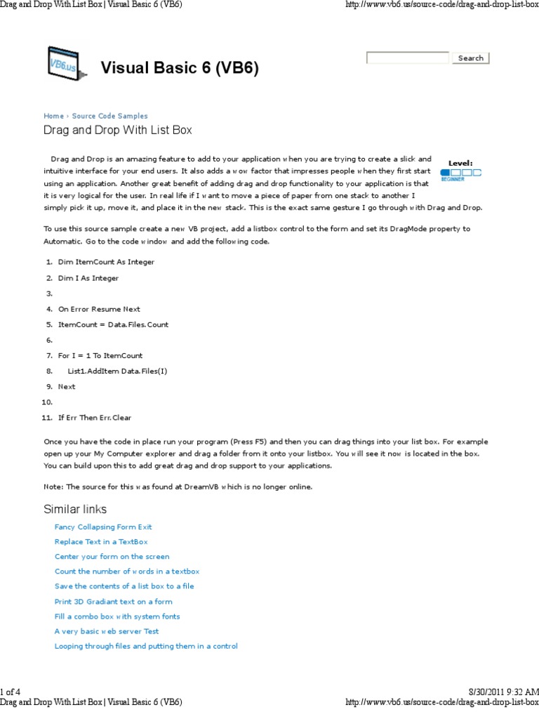 Drag and Drop With List Box - Visual Basic 6 (VB6 | PDF | Areas Of ...
