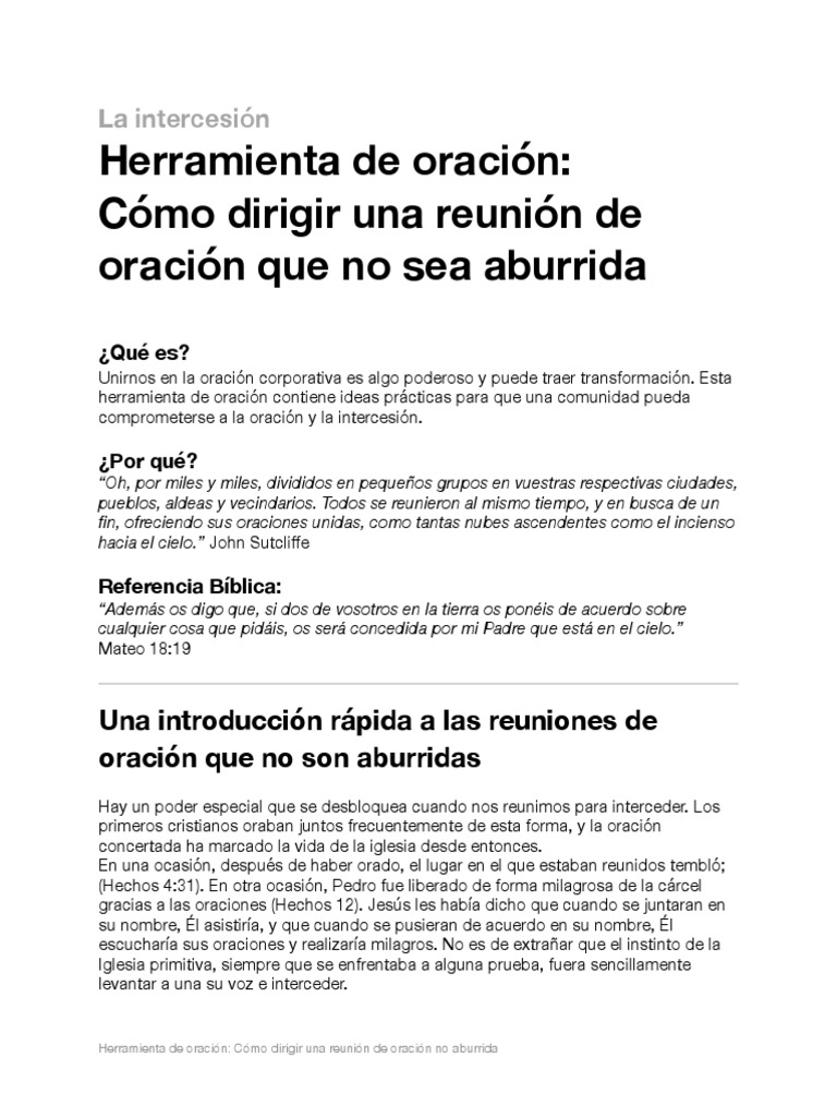 12 Herramienta de Oracion Como Dirigir Una Reunion de Oracion No Aburrida | PDF | Intercesión ...