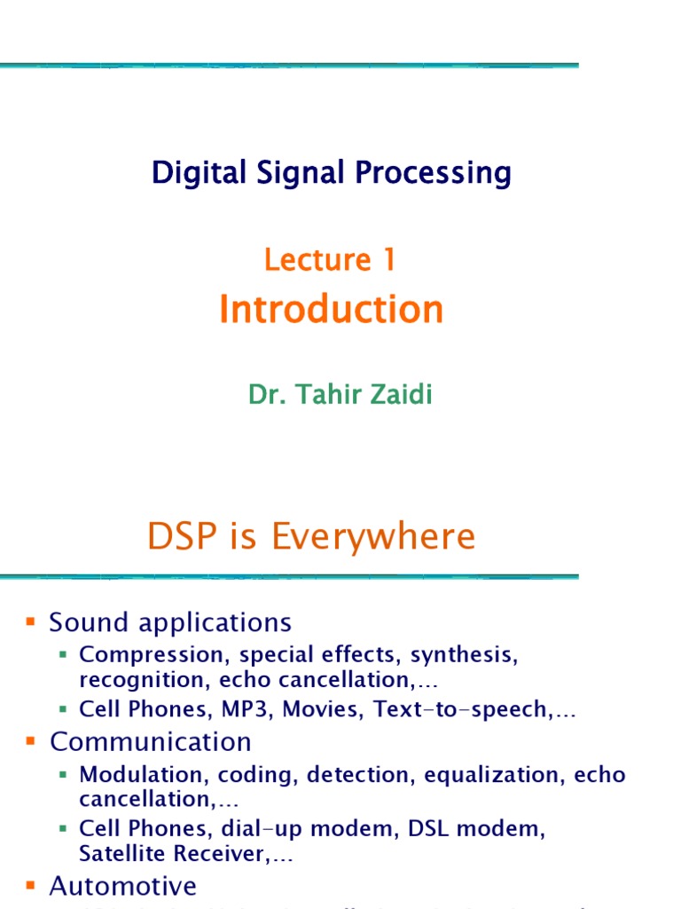 Digital Signal Processing: Dr. Tahir Zaidi | PDF | Digital Signal Processing | Digital Signal ...