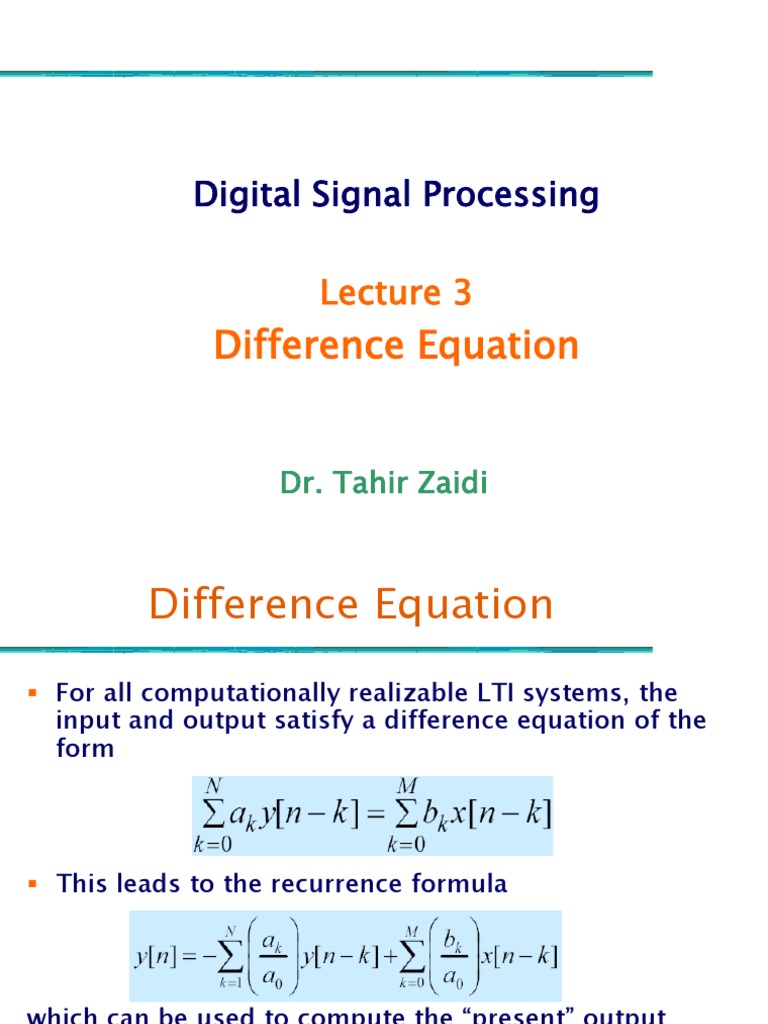Difference Equation: Digital Signal Processing | PDF