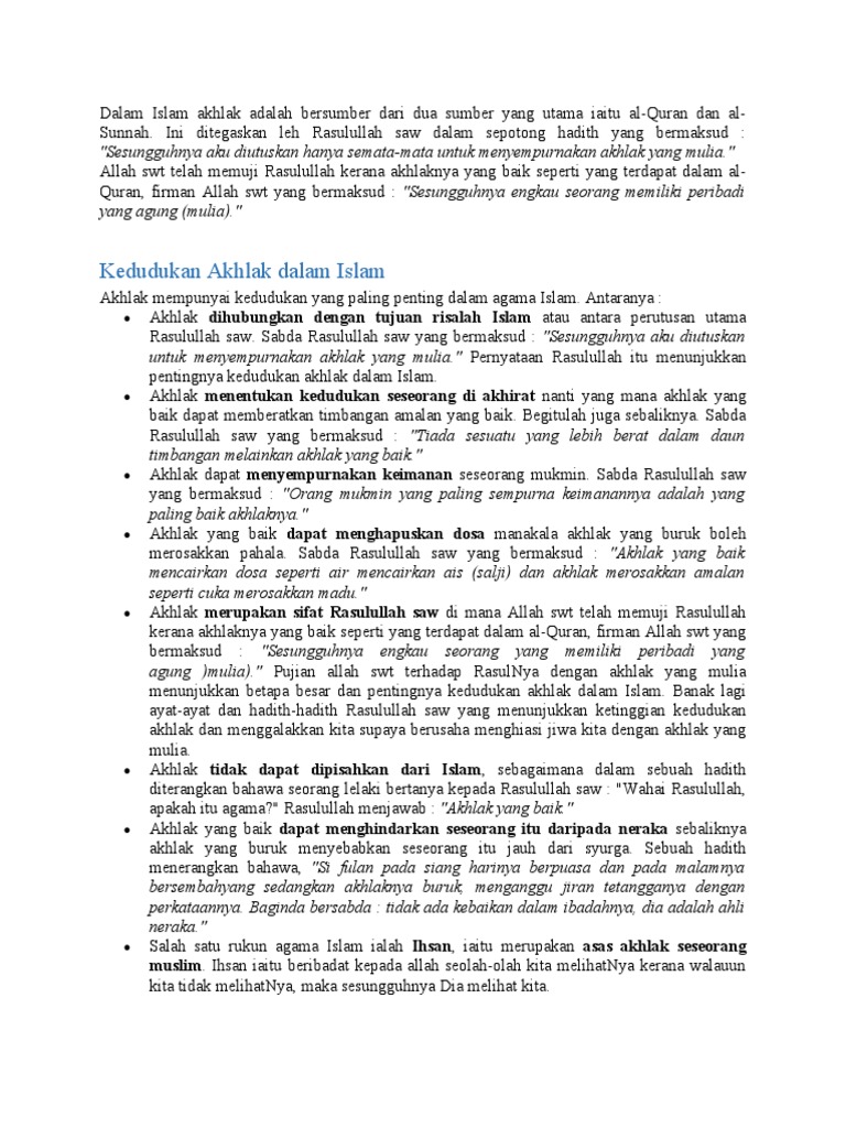 Kedudukan Akhlak Dalam Islam Dan Kepentingan Akhlak Dalam Kehidupan | PDF Kedudukan Akhlak Dalam Islam Dan Kepentingan Akhlak Dalam Kehidupan | PDF