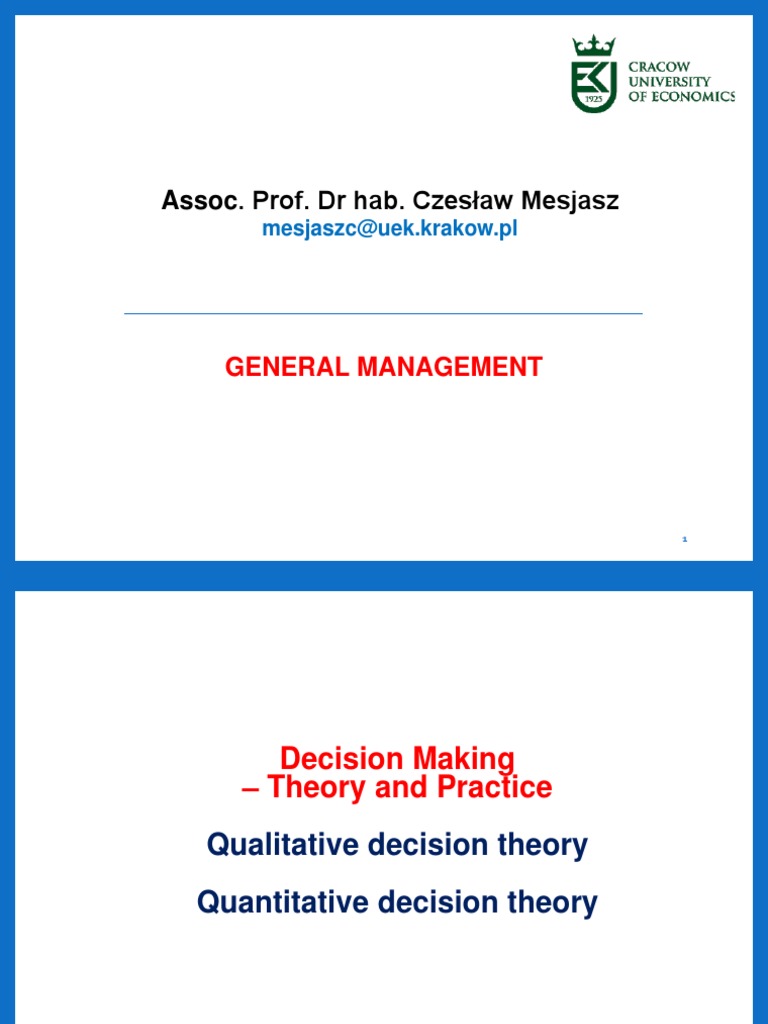 CZ M Decision Theory GM 24 20 2020 | PDF | Decision Making | Decision Theory