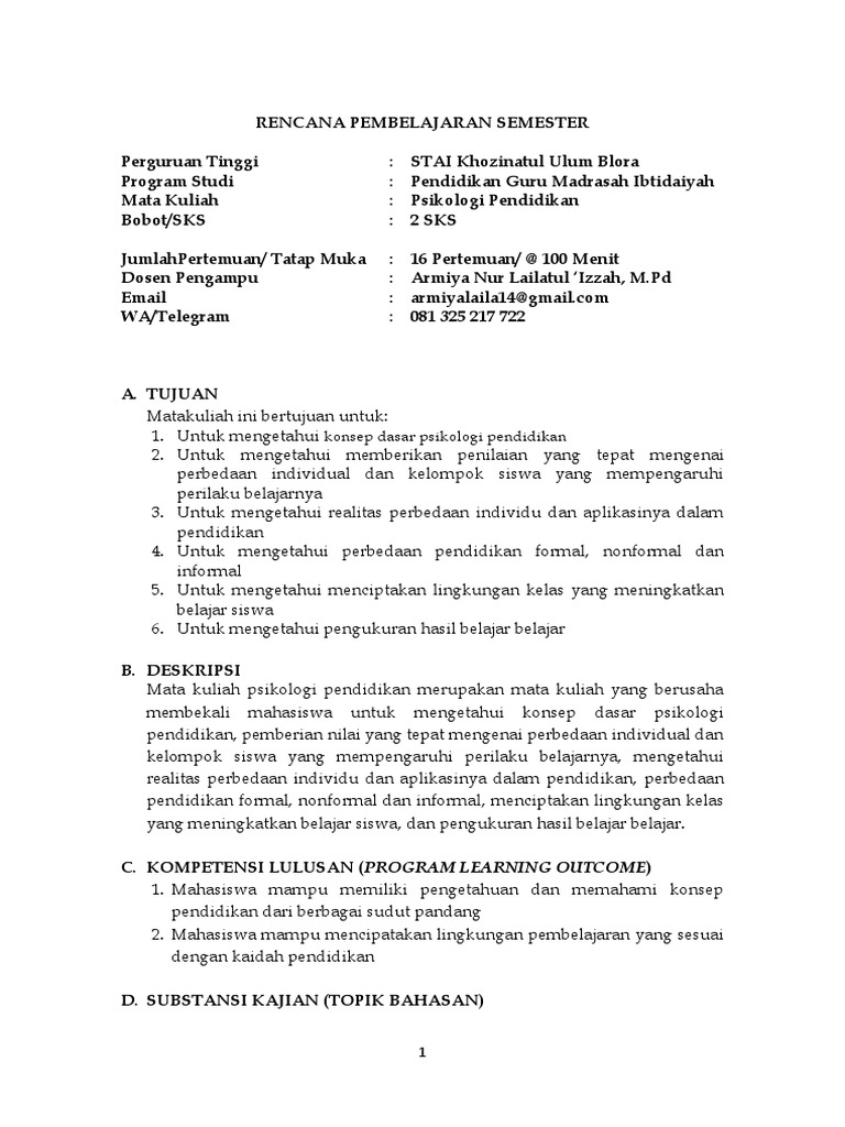 RPS Psikologi Pendidikan | PDF | Karier & Perkembangan | Pengembangan Diri