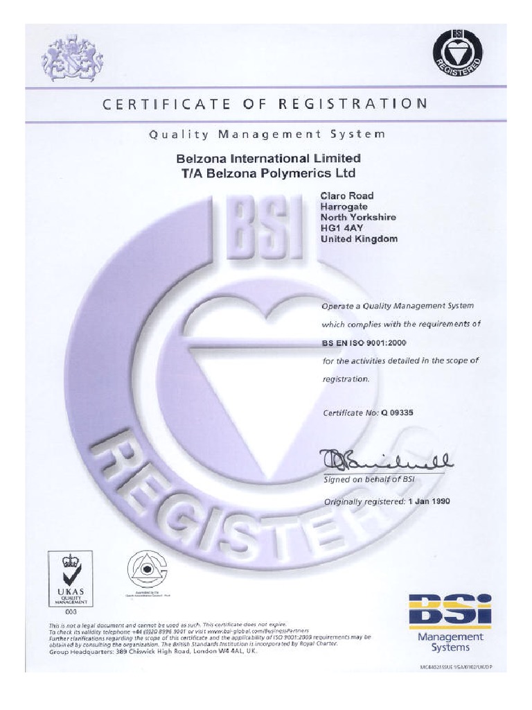 Certificación BSI ISO 9001 Belzona | PDF