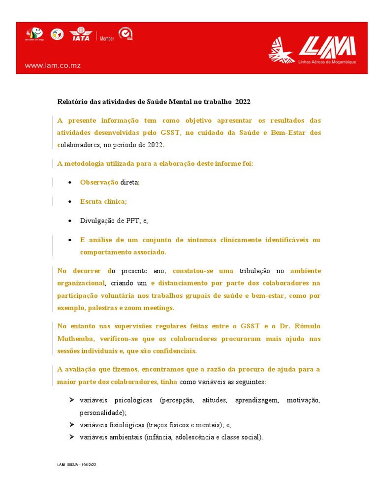 RELATORIO DE ASSISTÊNCIA PSICOLOGICA GSST - ANUAL 2021 VV | PDF ...