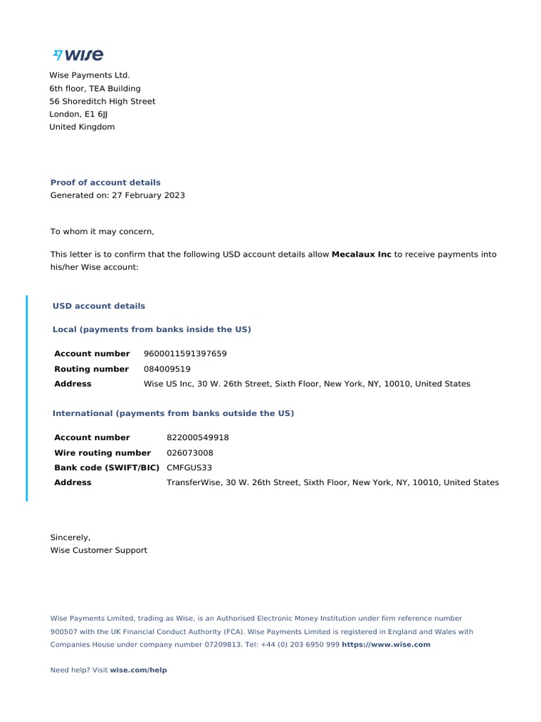 Proof of Account Details: Account Number Routing Number Address | PDF