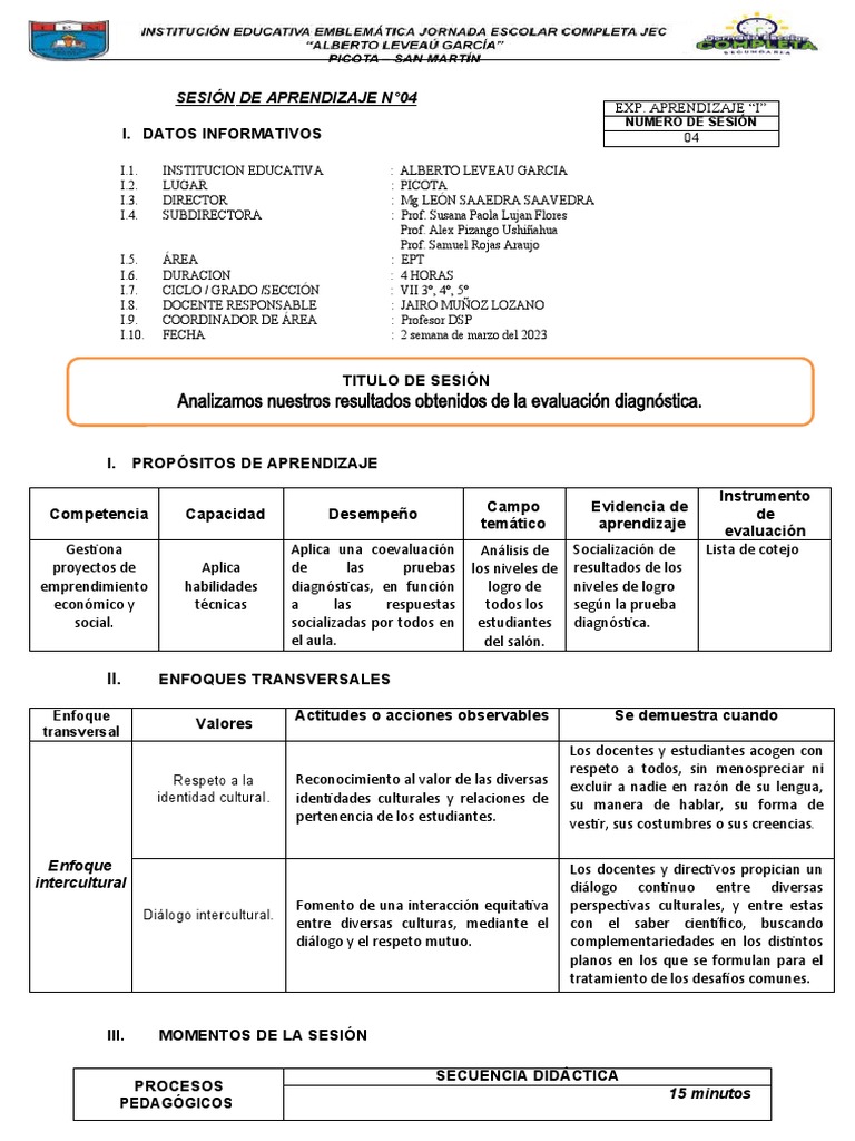 Evaluación Diagnóstica EPT 2023 | PDF | Evaluación | Aprendizaje