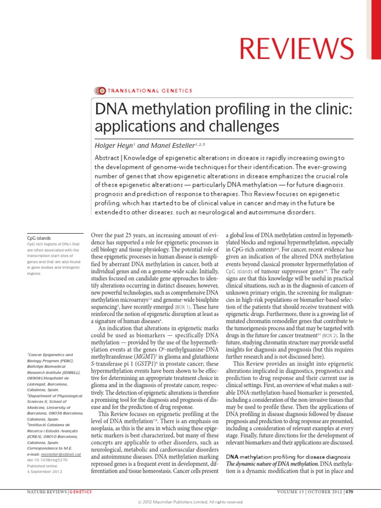 Reviews: DNA Methylation Profiling in The Clinic: Applications and Challenges | PDF | Dna ...